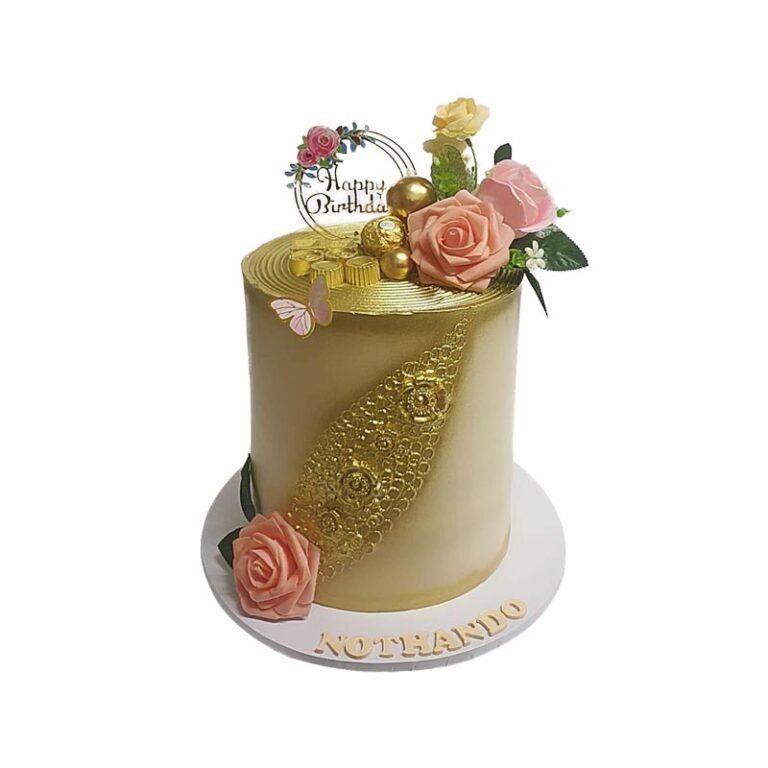 Gold Peach Flower Cake - Mister Berry